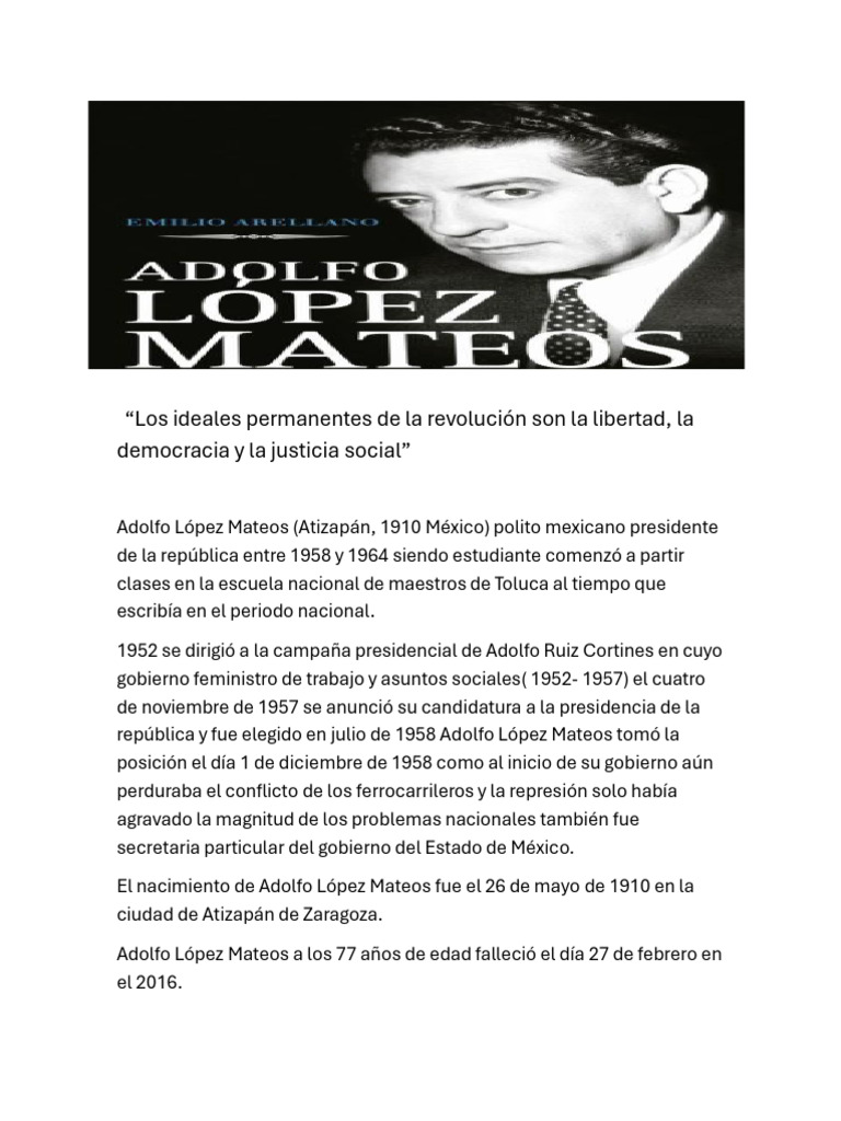 biografía de Adolfo Lopez Mateos | PDF