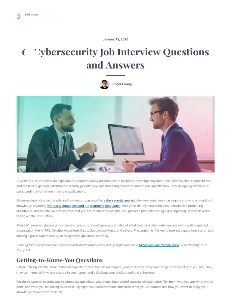 61 Cybersecurity Job Interview Questions and Answers - Springboard Blog | PDF | Transport Layer ...