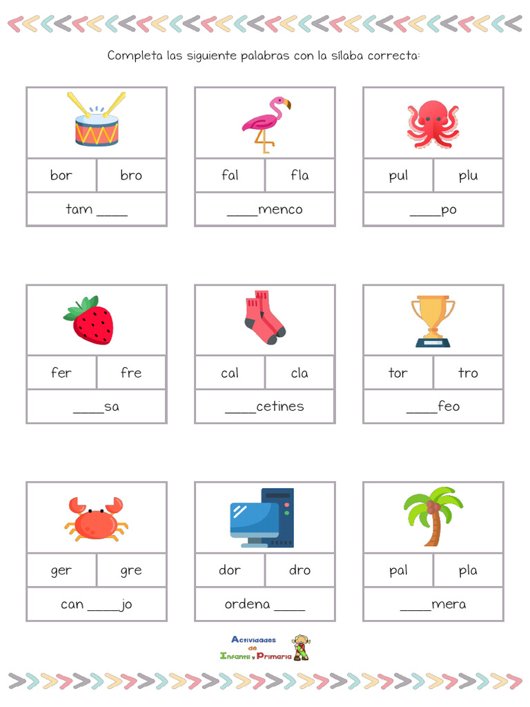 Ejercicios de Sílabas Mixtas para Niños | PDF