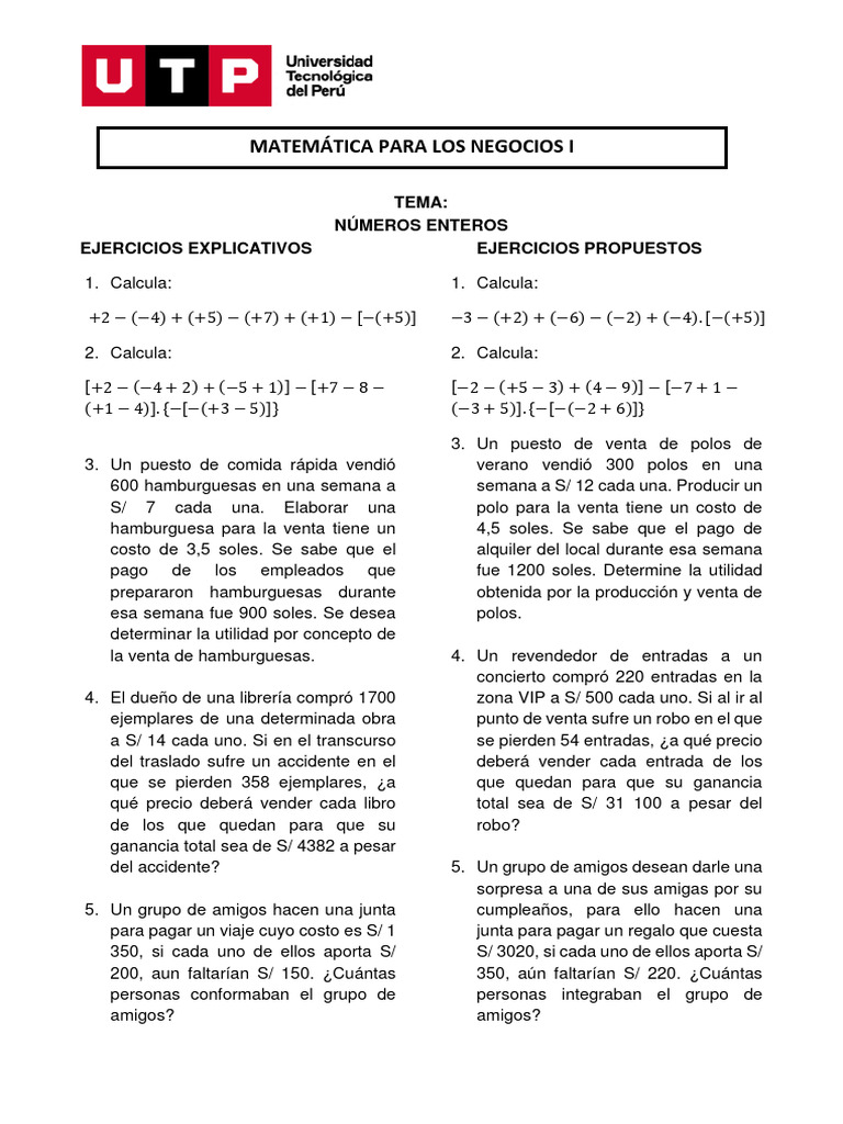 S01_s1 - Operaciones Combinadas Con Números Enteros | PDF | Entero