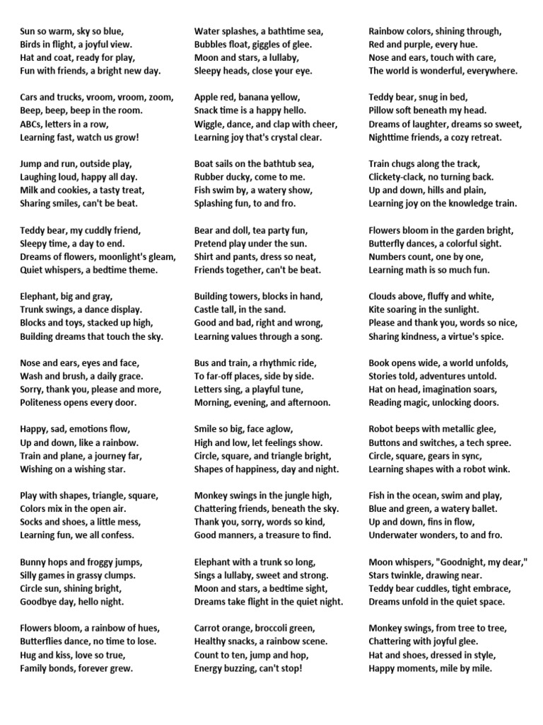Poems For Kids | PDF | Sky