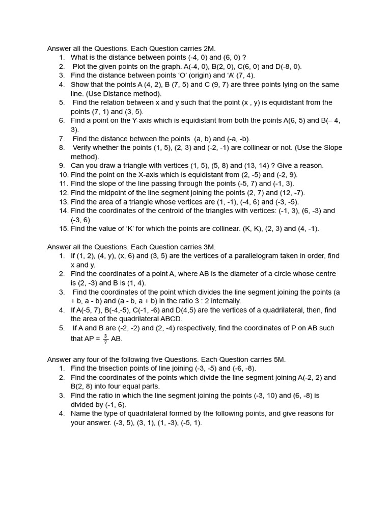 Coordinate Geometry Problem Set | PDF | Line (Geometry) | Euclidean ...