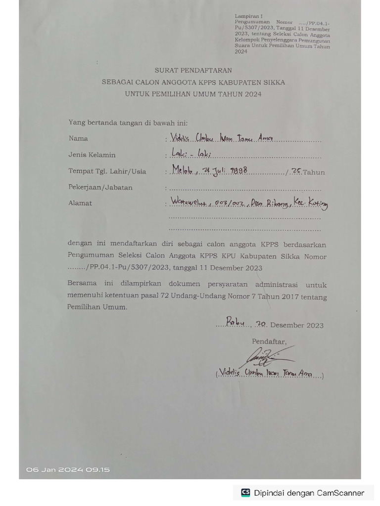 Surat Pendaftaran | PDF