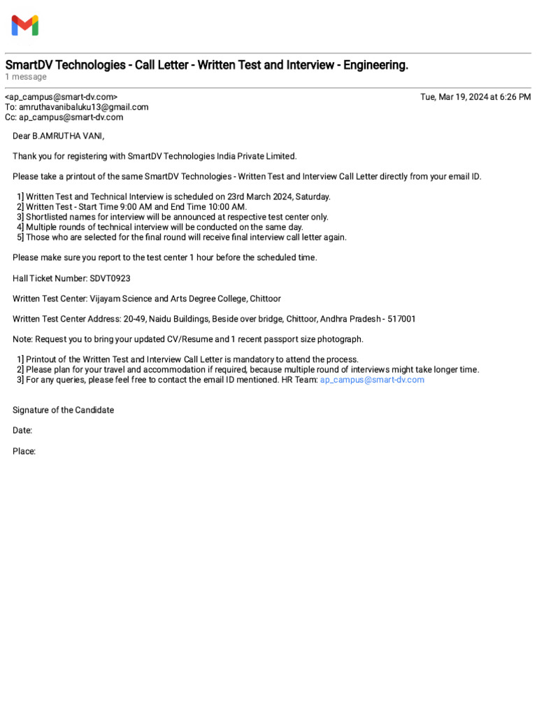 Gmail - SmartDV Technologies - Call Letter - Written Test and Interview ...