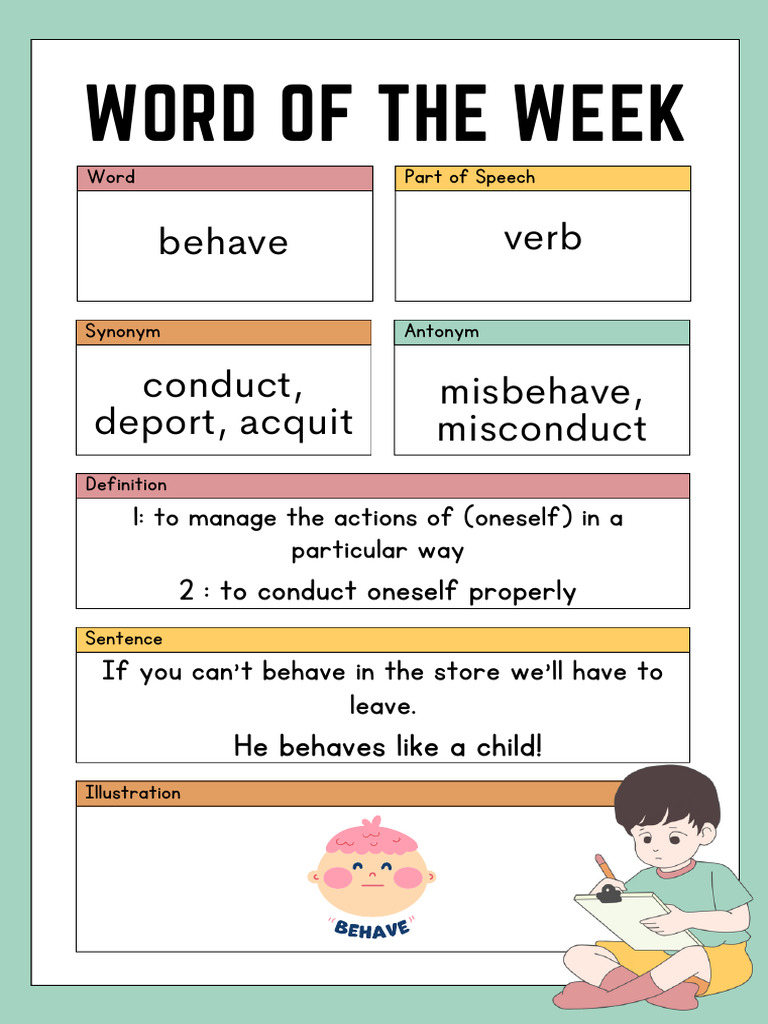 Weekly Vocabulary: Behave Definition | PDF