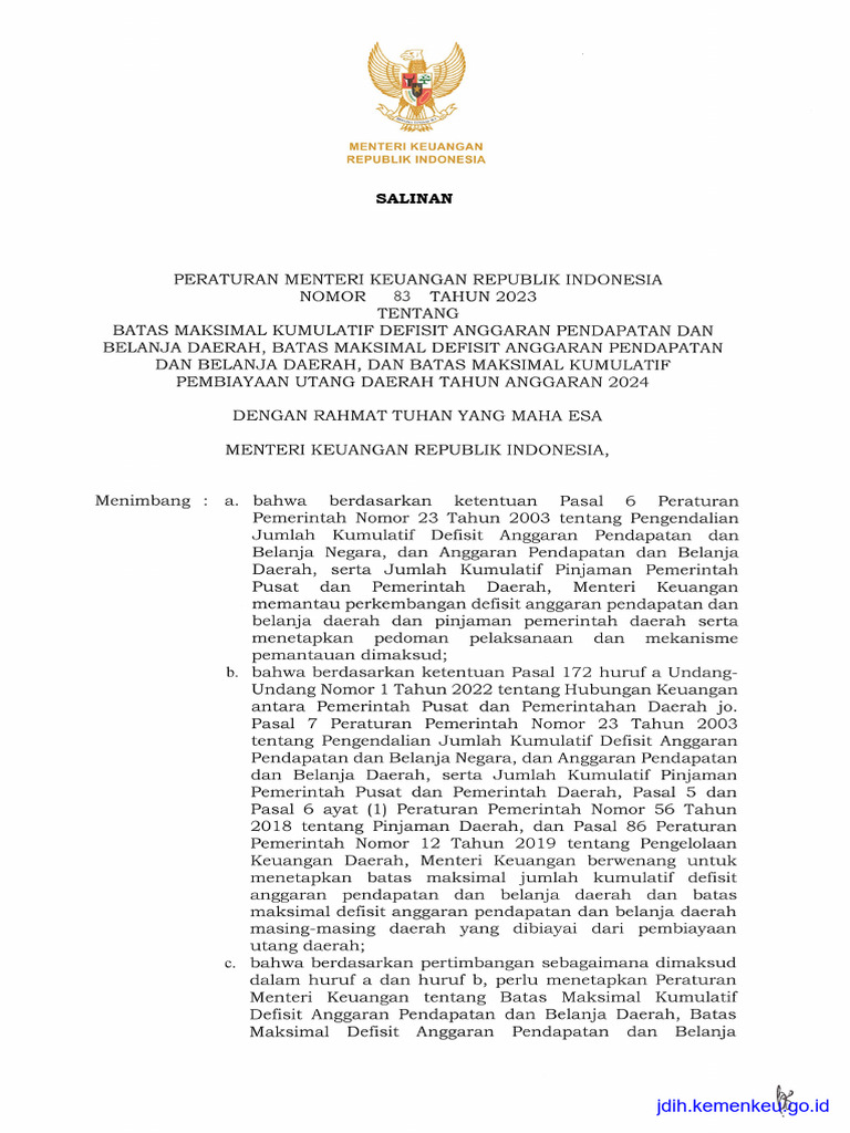2023pmkeuangan083. Batas Defisit APBD | PDF