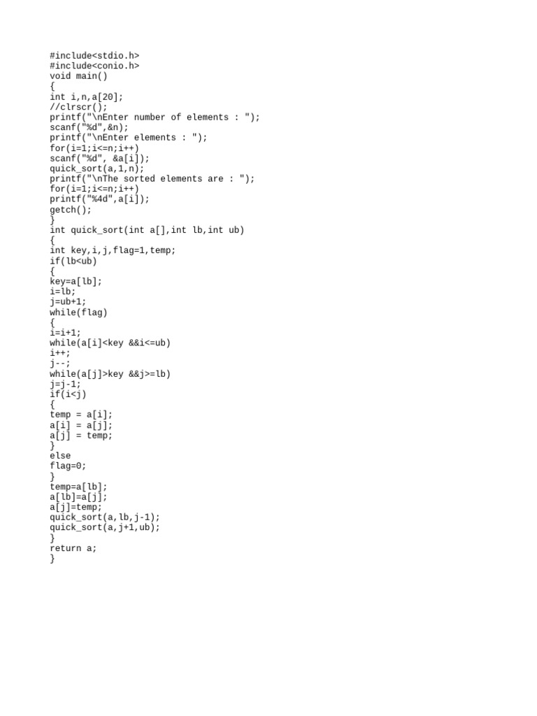 Quick Sort Algorithm in C | PDF