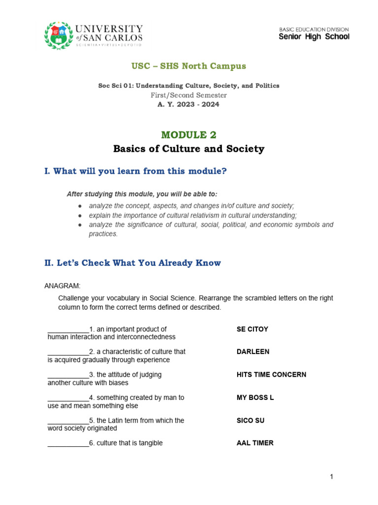 Module 2 - SY2023-2024 | PDF | Society | Symbols