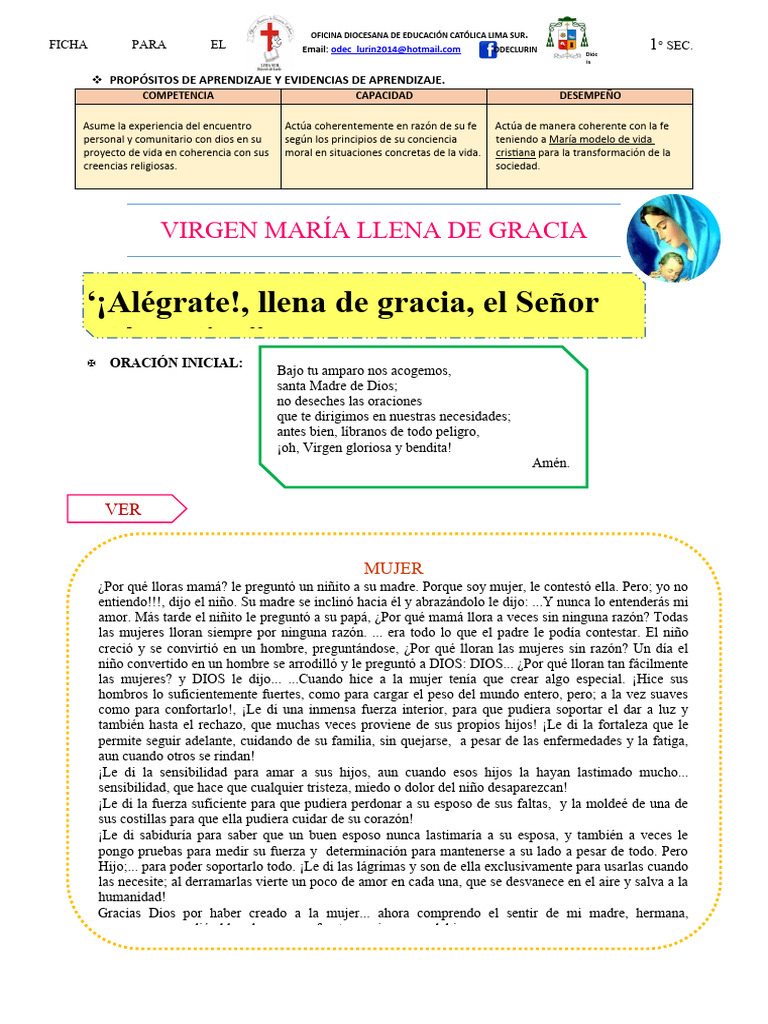 1. FICHA VIRGEN MARIA | PDF | María, madre de Jesús | Oración