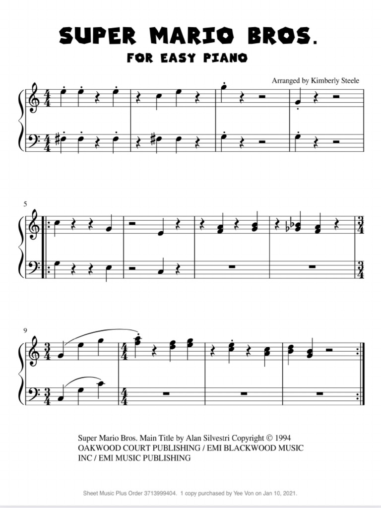 Super Mario Bros For Easy Piano | PDF