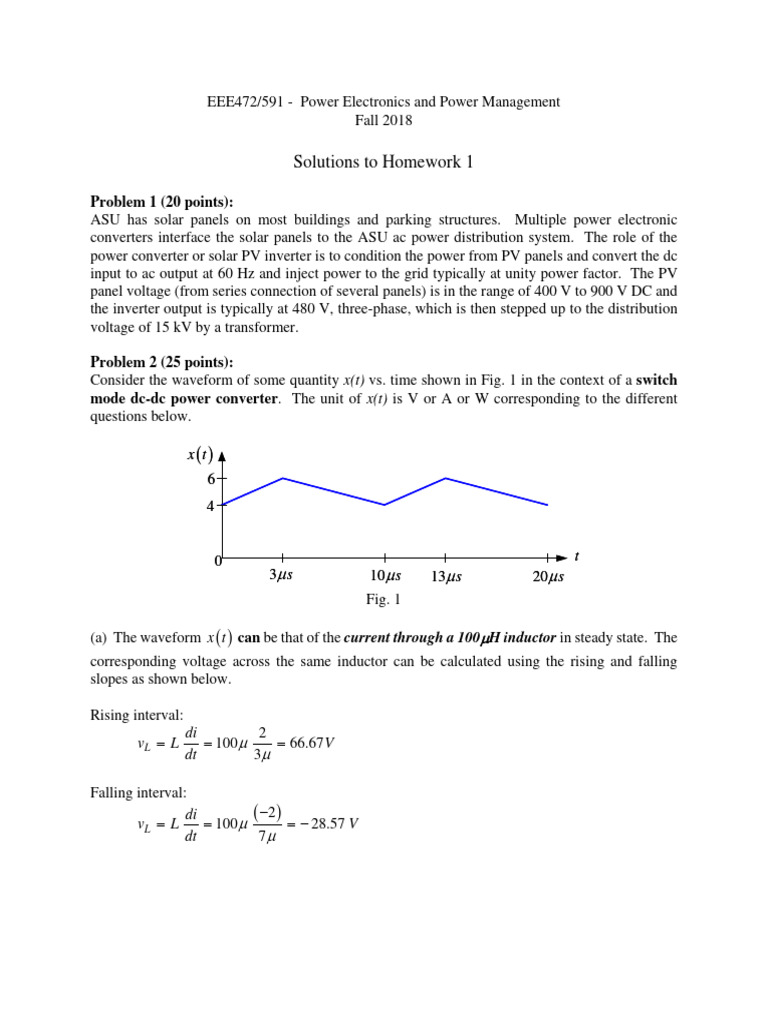 HW 1 Solutions 472 F18 | PDF | Electrical Network | Power Electronics