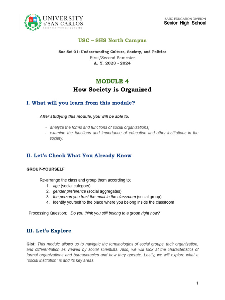 Module 4 - SY 2023-2024 | PDF | Social Group | Social Psychology