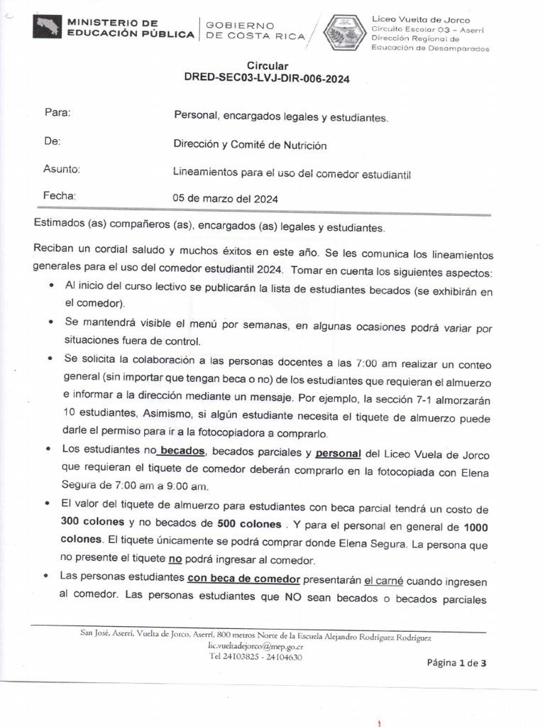 Circular Dir-006-2024 Lineamientos Uso Comedor Estudiantil20240307 ...