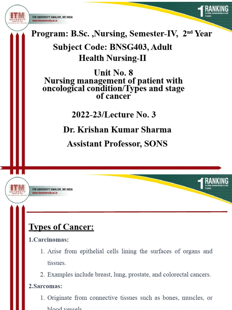 MSN Unit-8 Lecture-3 | PDF | Lymphatic System | Cancer