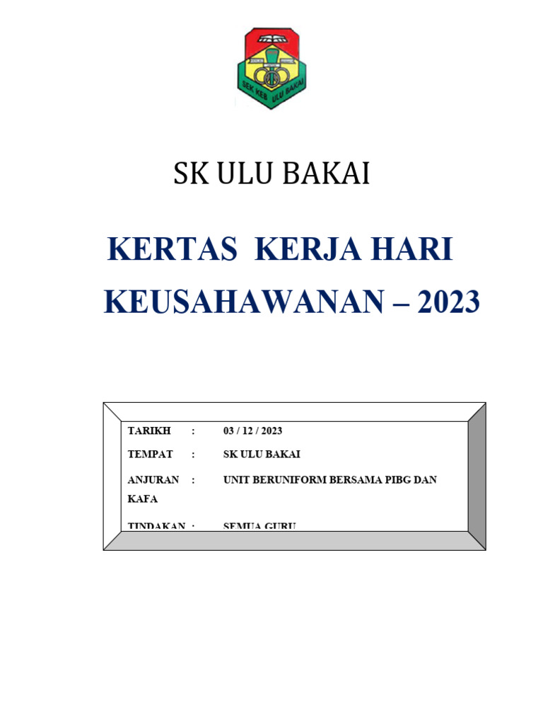 Kertas Kerja Hari Keusahawanan-2023 | PDF
