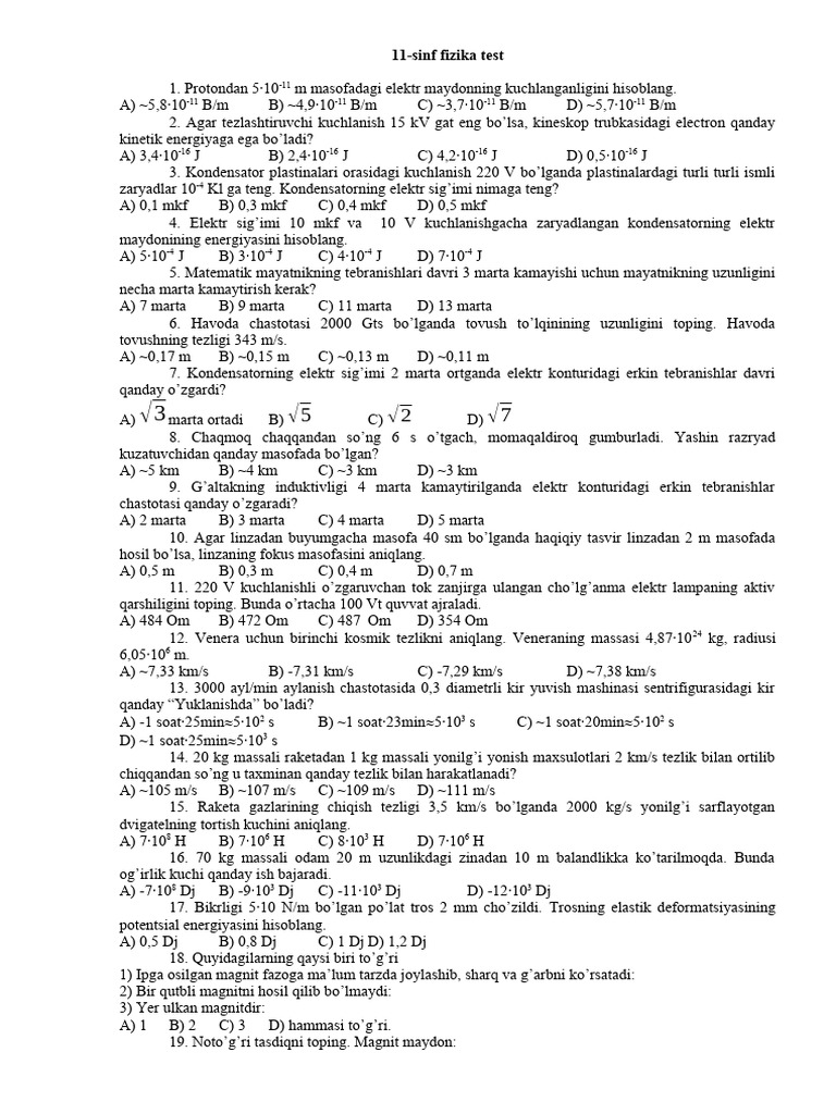 11-Sinf Fizika Olimpiada Uchun | PDF