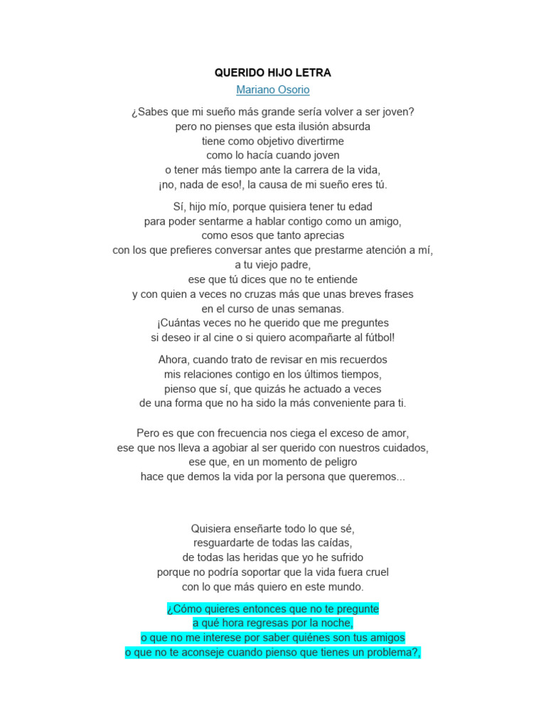 Querido Hijo Letra Reflexion | PDF