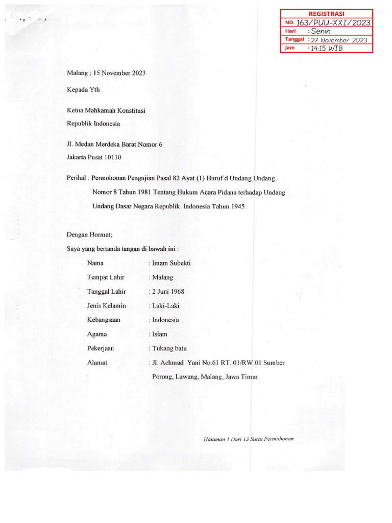 Permohonan Diregistrasi - 3371 - 3156 - Permohonan | PDF