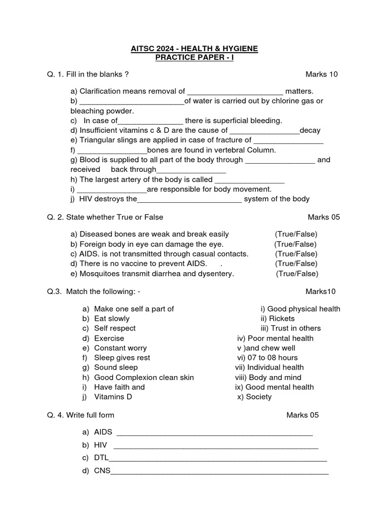 Aitsc (H&H) Practice Paper I | PDF | Hiv/Aids | Nervous System