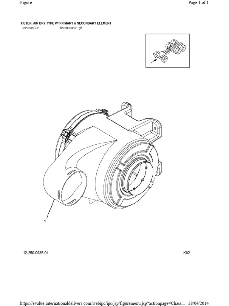 FILTER, AIR DRY TYPE W PRIMARY & SECONDARY ELEMENT 3529036C92 Dibujo | PDF