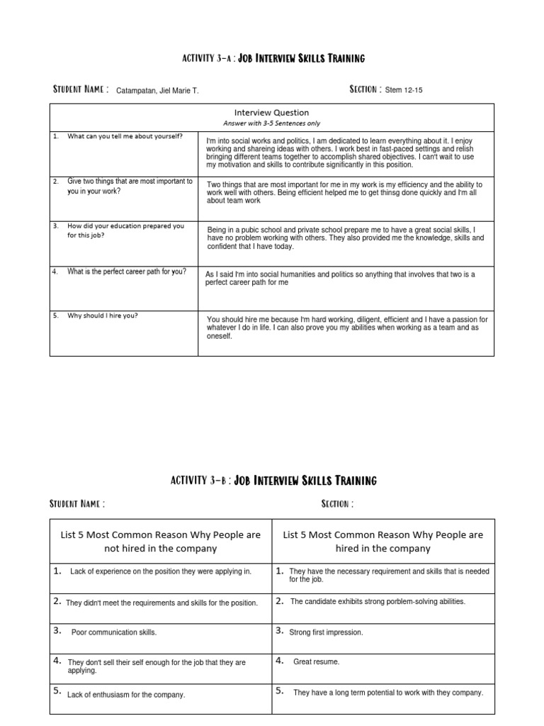 ACTIVITY 3 - Job Interview Skills Training-CATAMPATAN | PDF | Job ... ACTIVITY 3 - Job Interview Skills Training-CATAMPATAN | PDF | Job ...