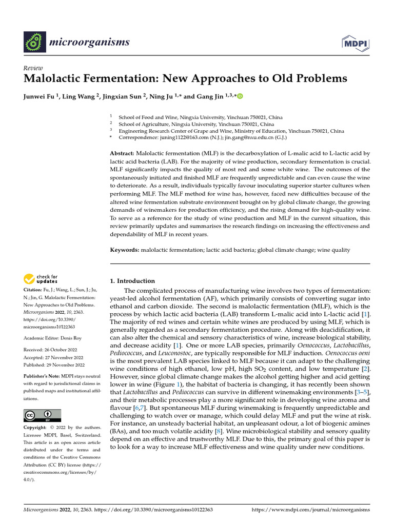 Malolactic Fermentation New Approaches To Old | PDF | Yeast | Winemaking