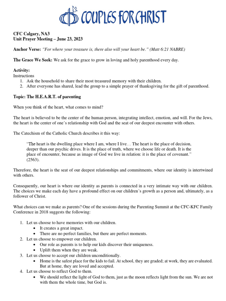 Unit Prayer Meeting - June 23, 2023 - The HEART of Parenting | PDF ...