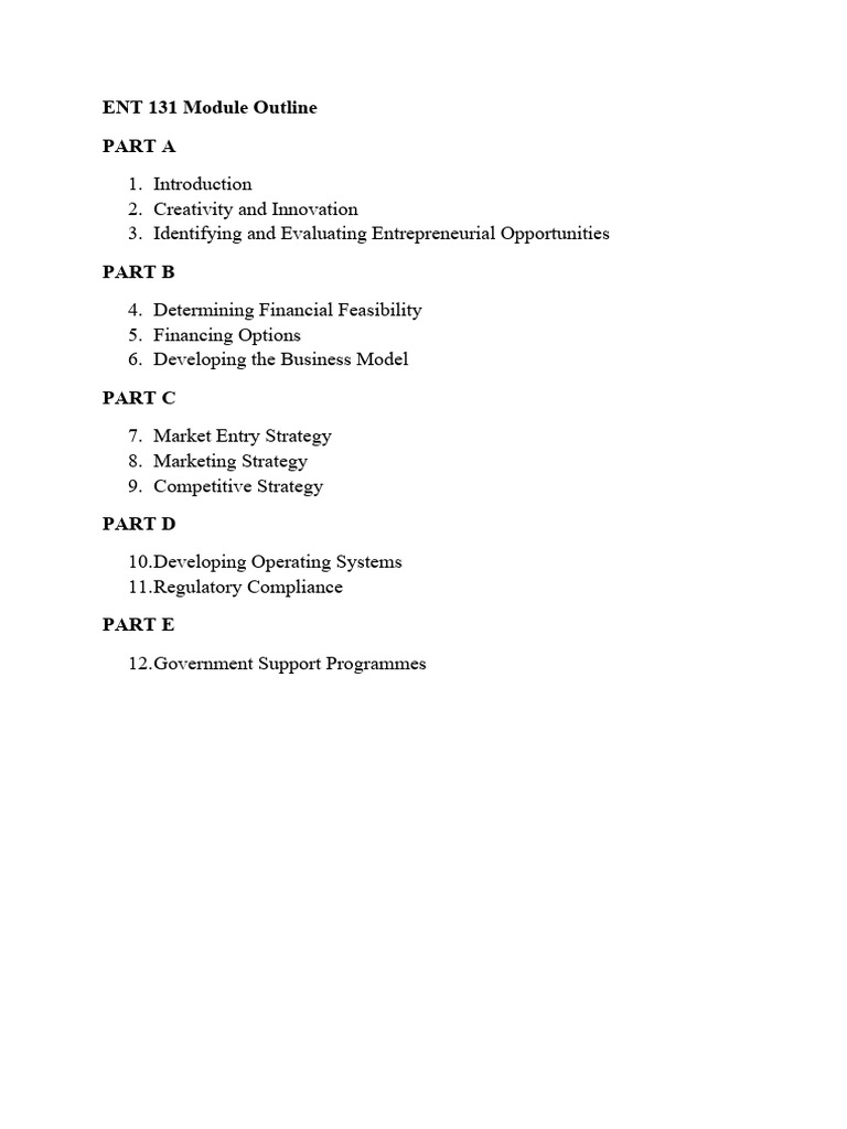 ENT 131 Module Outline & Notes | PDF | Entrepreneurship | Innovation