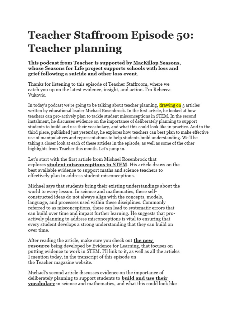 Teacher Staffroom Episode 50 | PDF | Programme For International ...