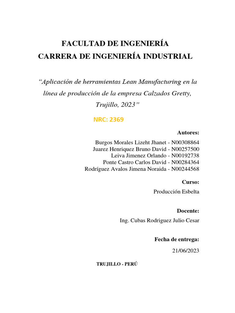 Aplicación de Herramientas Lean Manufacturing en La Línea de Producción ...