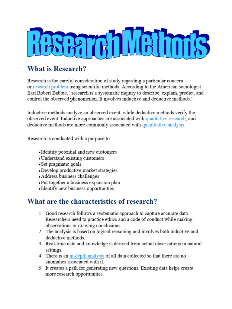 Research Methods | PDF | Methodology | Inductive Reasoning