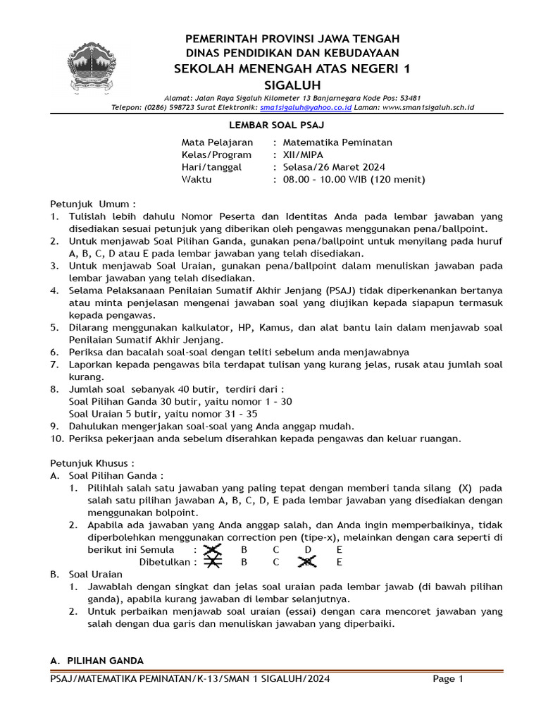 Soal Psaj Mantan 2024 | PDF