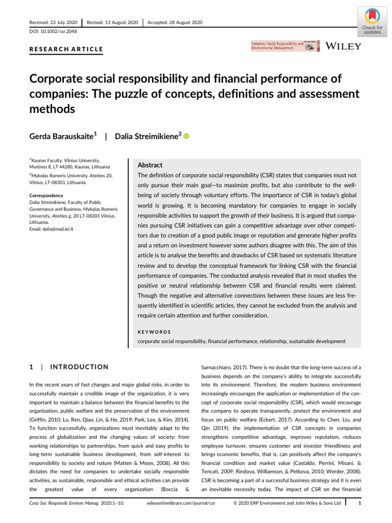 Corporate Social Responsibility and Financial Performance of Companies The Puzzle Concept | PDF ...