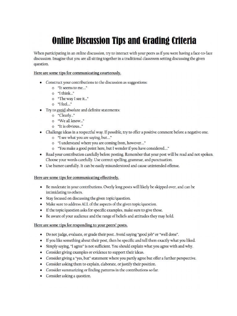 Discussion Tips and Grading Criteria | PDF