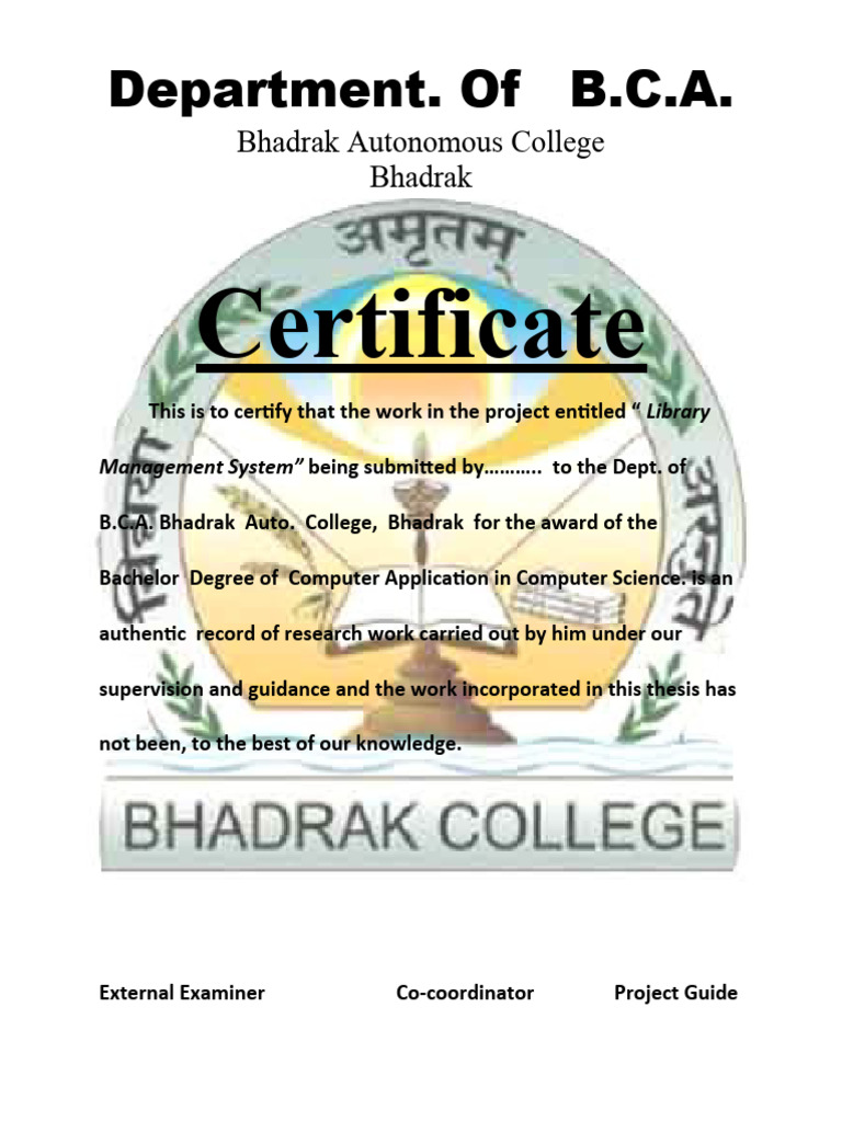 Library Management System Project Certificate | PDF