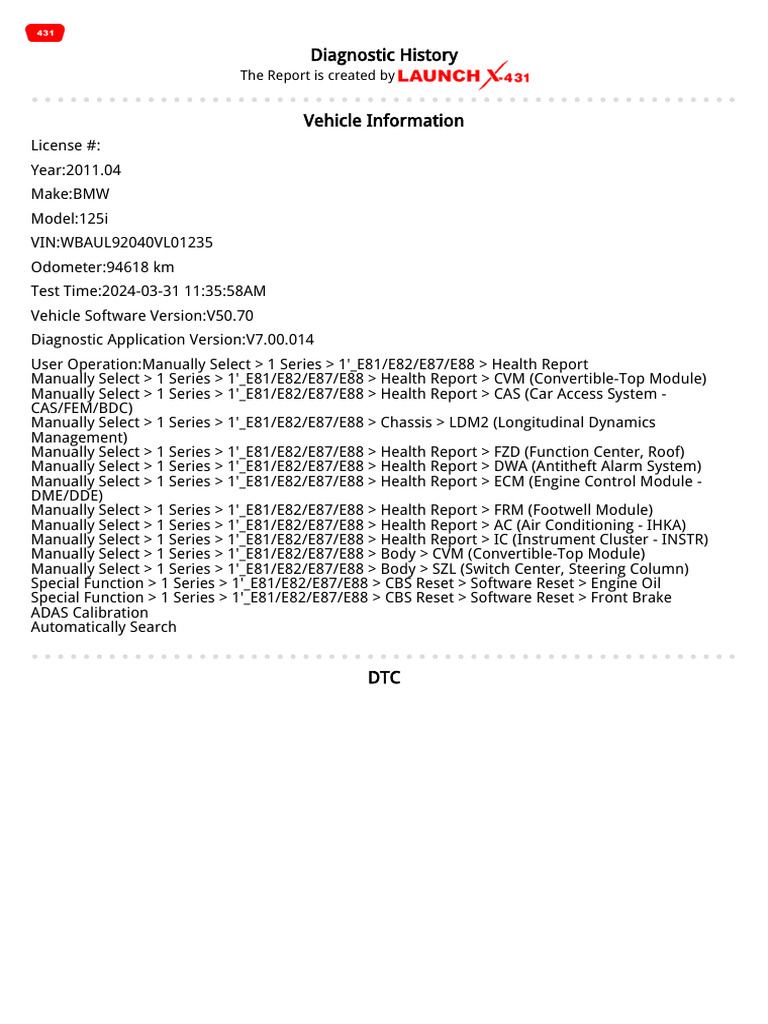BMW 125i Diagnostic Report Summary | PDF | Vehicle Technology | Car ...