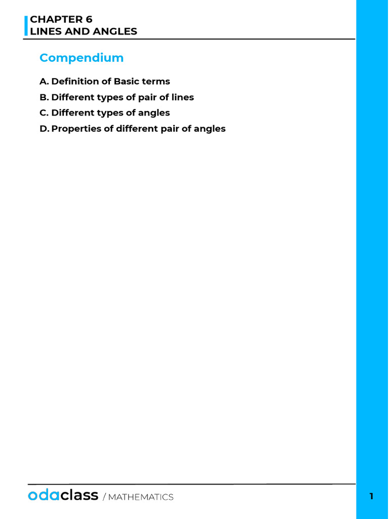Compendium: Lines and Angles | PDF | Angle | Line (Geometry)