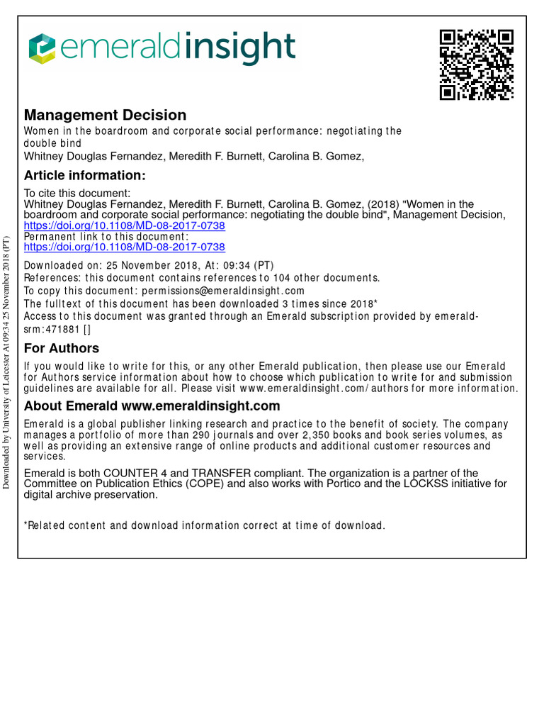 Women in The Boardroom and Corporate Social Performance Negotiating The Double Bind | PDF ...