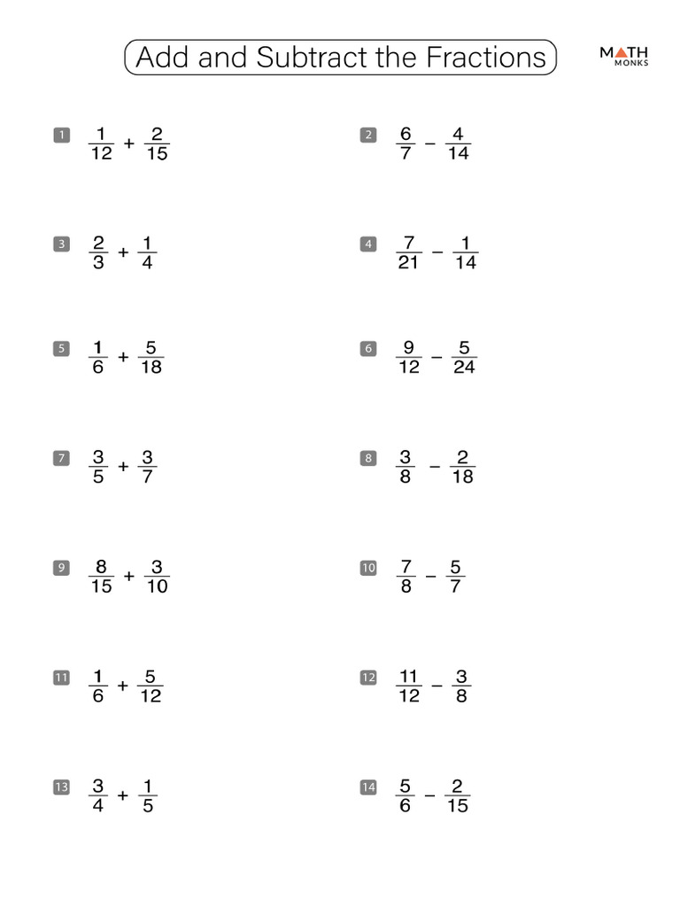 Adding and Subtracting Fractions Worksheets With Answer Key | PDF