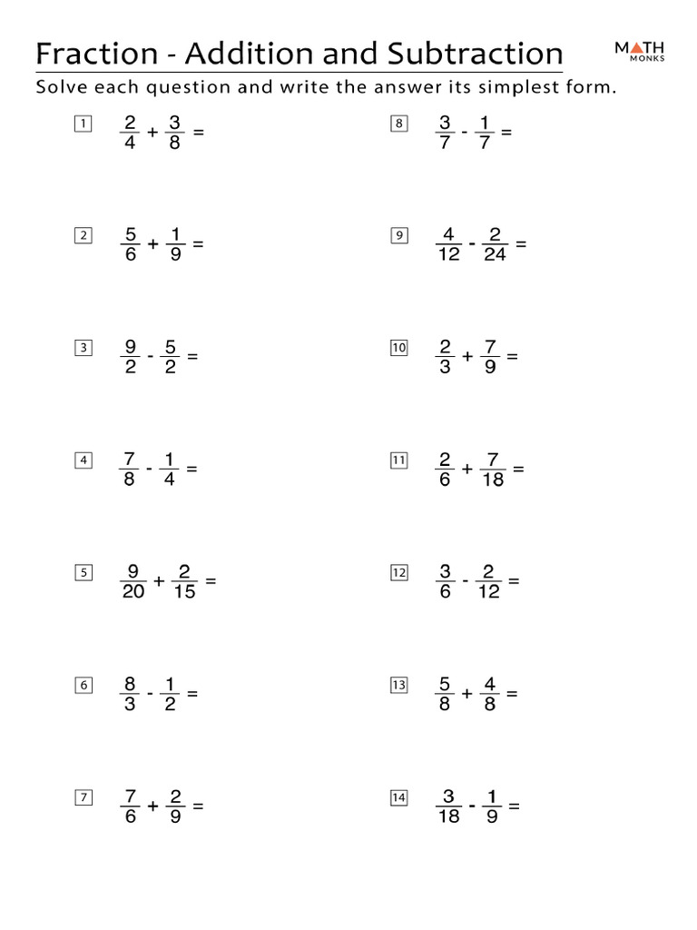 5th Grade Adding and Subtracting Fractions Worksheets | PDF