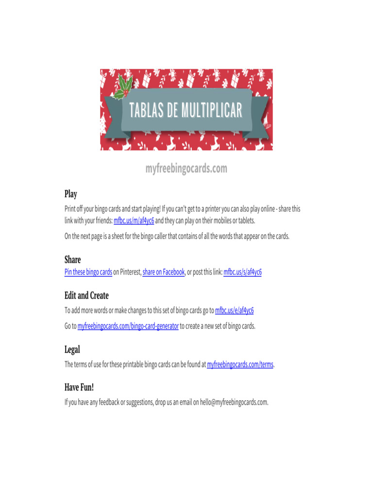 Tablas de Multiplicar Bingo 3 | PDF