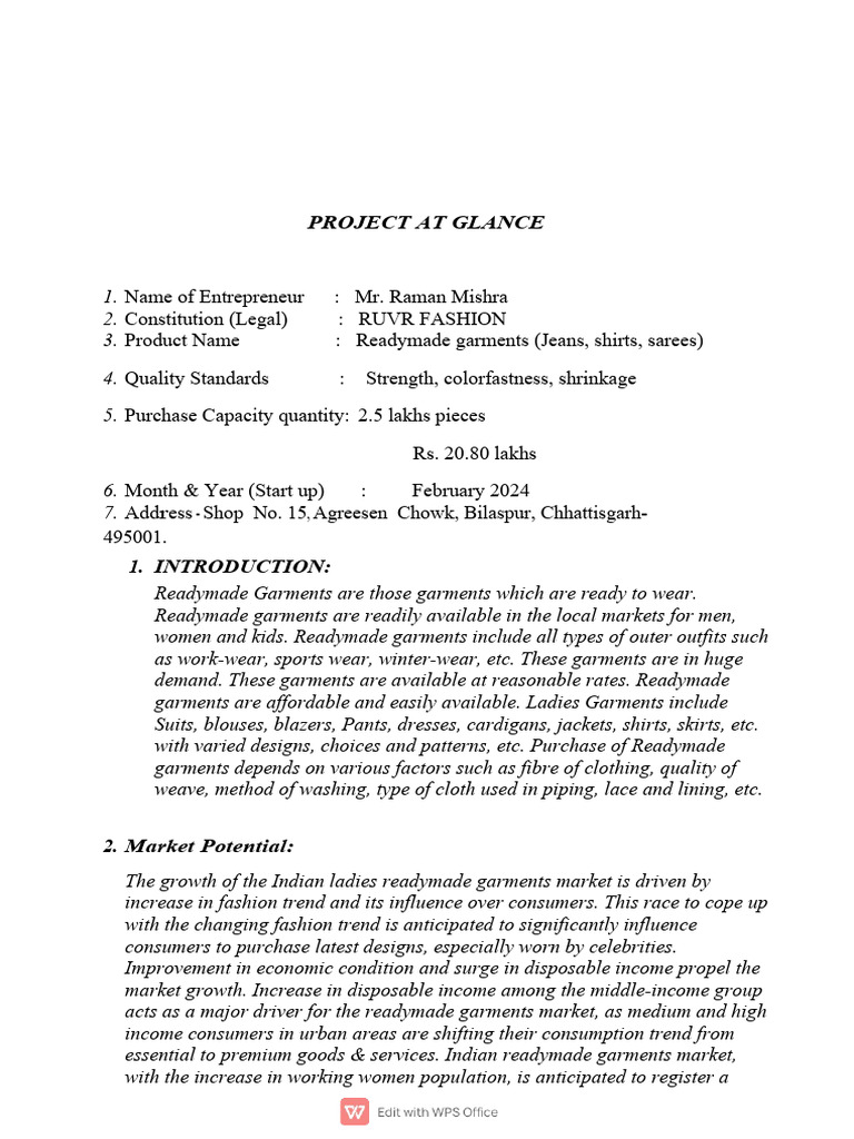 Project Sample | PDF | Clothing | Fashion