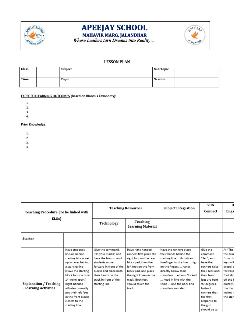 Lesson Plan Template Sample Blank - V3 1 | PDF