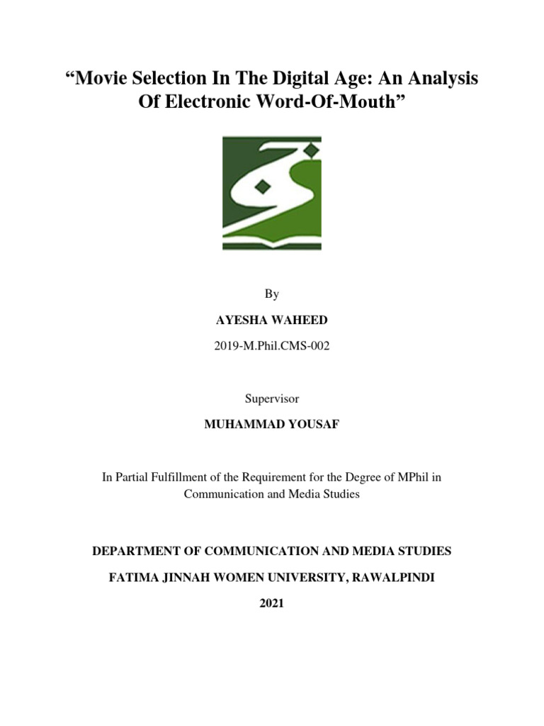 Movie Selection in The Digital Age: An Analysis of Electronic Word-Of ...