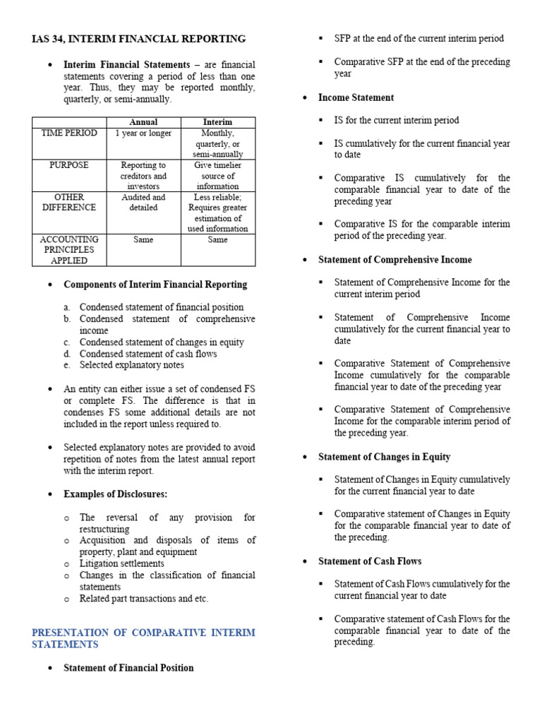 IAS 34-INTERIM FINANCIAL REPORTING | PDF | Income Statement | Financial ...