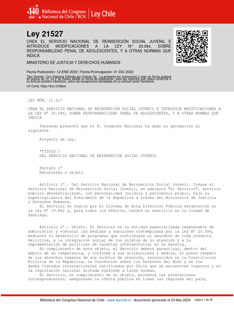 Ley 21527 - 12 ENE 2023 | PDF | Comisión Europea | Ministerio ...