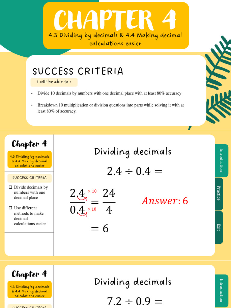 0N 4.3 & 4.4 Dividing by Decimals & Making Decimal Calculations Easier | PDF | Multiplication ...