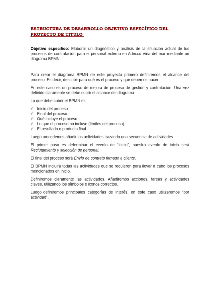 Estructura de Desarrollo Objetivo Especã - Fico Del Proyecto de Titulo ...