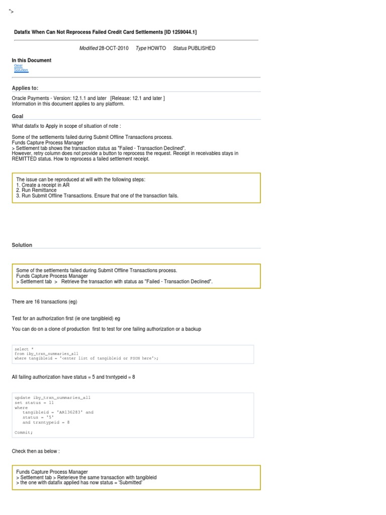 CreditCardReProcess DataFix | PDF