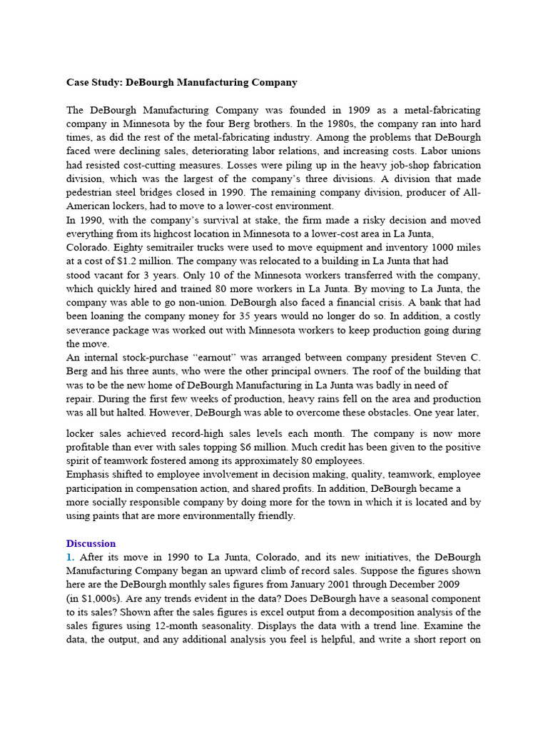 Case 5 Study DEBOURGH MANUFACTURING COMPANY | PDF | Forecasting | Economies